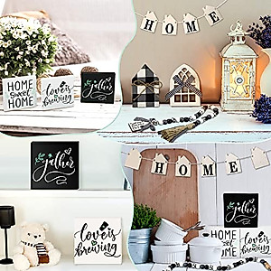 Spakon 14 Pieces Farmhouse Tiered Tray Decor Black White Buffalo Plaid Christmas Decor Wood Bead Garland with Tassel for Rustic Home Sweet Home Farmhouse Xmas Gift(Home Style)