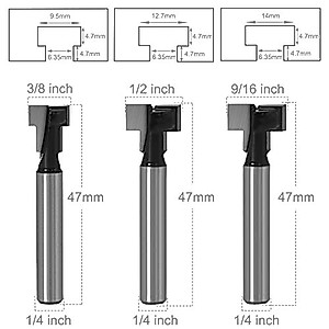Saipe 5pcs T-Slot Cutter Router Bit 1/4 Inch Shank Keyhole Router Bit Set with 1/4 & 5/16 & 3/8 & 1/2 & 9/16 Inch Blade Diameter for Wood Hex Bolt T-Track Slotting Wood Milling Cutter