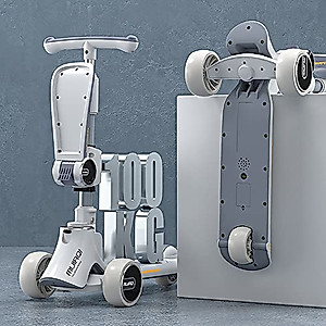 Scooter for Kids, Child Toddlers Toy, 3 Wheel Foldable Kick Scooters with Adjustable Height, Anti-Slip Deck, Flashing Wheel Lights, for Boys Girls Ages 2-12 Years Old (Blue (with seat))