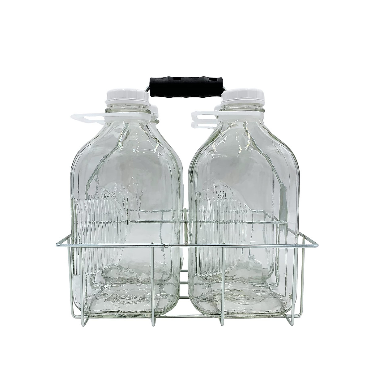 Wire Bottle Carrier for Libbey, StanPac, The Dairy Shoppe 32 and 64 oz Bottles (64 oz The Dairy Shoppe ®, 4 Cell Carrier)