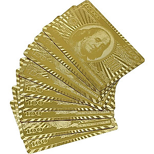 MSTICORA Gold Foil Poker Set - US Dollar Playing Cards - Plastic Playing Cards - Casino Cards(Gold 1 Deck)