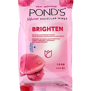 Pond's Vitamin Micellar Wipes For Dark Spots Brighten Rose Removes Waterproof Makeup 25 Wipes