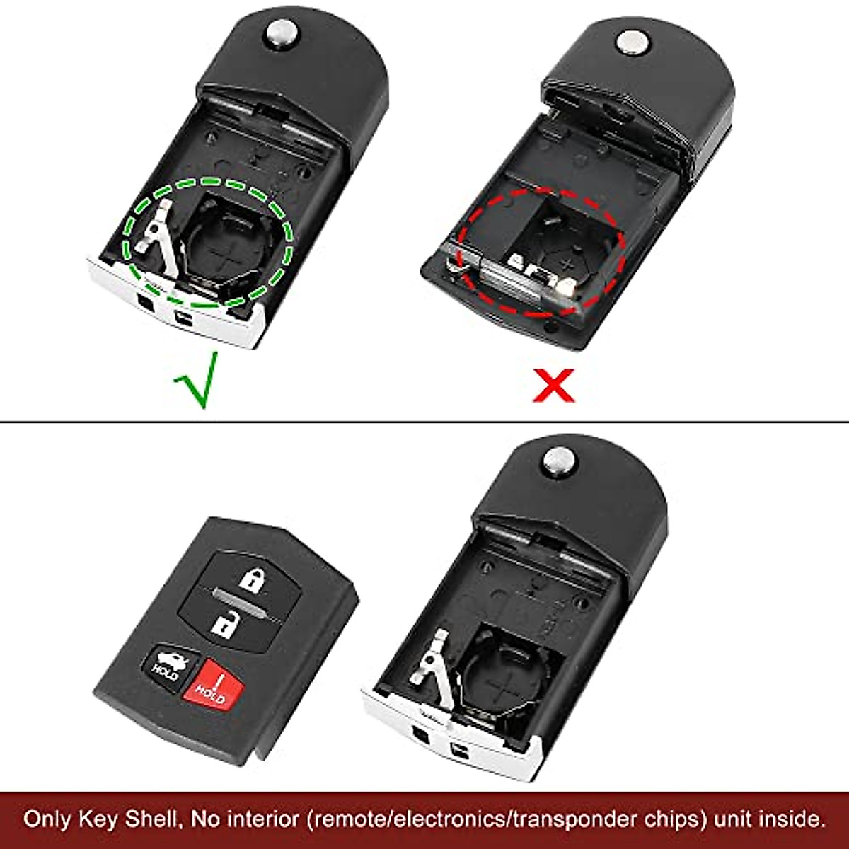 uxcell New Smart Remote Flip Key Fob Shell Case 4 Button for Mazda 3 5 6 RX-8 CX-7 CX-9 2007-2010