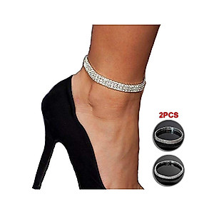 Kucheed 2PCS Twinkle Diamond Anklet Elastic Bling Shining Foot Jewelry Bracelet Bridal Summer Jewelry