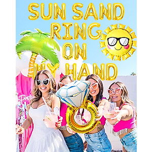 JeVenis Sun Sand Ring On My Hand Banner Balloons Beach Bridal Shower Decoration Hawaiian Luau Bachlorette Decoration