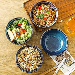 KOOV 24 Ounce Soup Bowl Set, Porcelain Cereal Bowls Microwave And Dishwasher Safe, Ceramic Kitchen Bowls For Oatmeal Breakfast, Chip, Rice, Reactive Glaze Set of 4 (Nebule Blue)