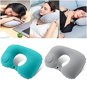 Altsuceser 2Pcs Inflatable Travel Pillow Neck Pillow for Travel, Compact Portable U-Shape Head Neck Support Cervical Cushion for Car Airplane Train Travel Office Napping Grey & Green