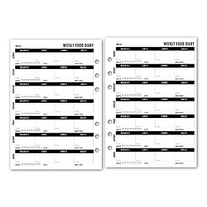 A5 Weekly Food Diary Planner Insert Refill, 5.83″ x 8.27″, Fits 6-Rings Binders - Filofax, LV GM, Moterm, Choice of Quantity