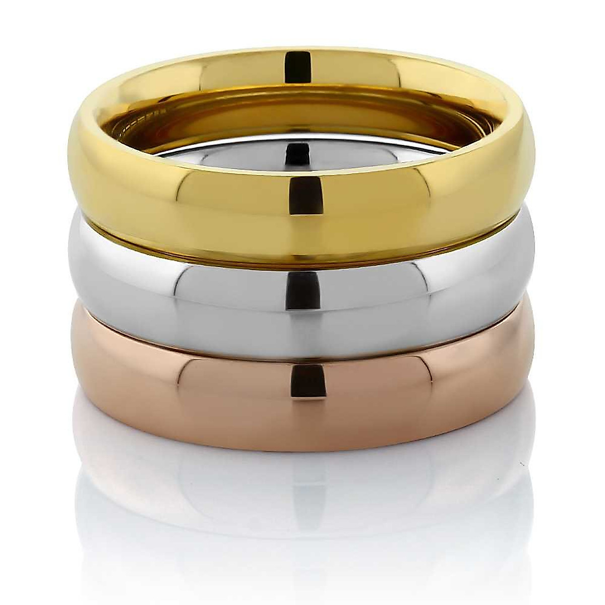 Gem Stone King Stainless Steel Rose Yellow Gold and Silver 3 Tri-Color Stacking Set of 3 Band Ring