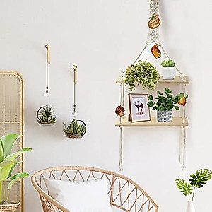 Macrame Wall Hanging Shelf with Fall Maple Leaf Garland Light, Autumn Wood Boho Shelf, Handmade Rope Shelf, Fall Wall Decor, Halloween and Thanksgiving Decorations for Home, Living Room, Bedroom