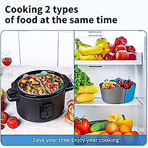 Slow Cooker Liners for Crockpot Crock Pot 6-8 QT, Reusable Silicone Slow Cooker Divider Liner large Size for 6-8 Quart Oval Slow Cooker,Crock Pot Divider Insert, Dishwasher Safe, BPA Free(Blue +Red) (Blue +Gray)