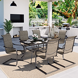 Sophia & William Patio Dining Set, Grey, 7 Piece, Outdoor Furniture, Patio Table and 6 Chairs, Quick Dry Textilene Support, 350 lbs