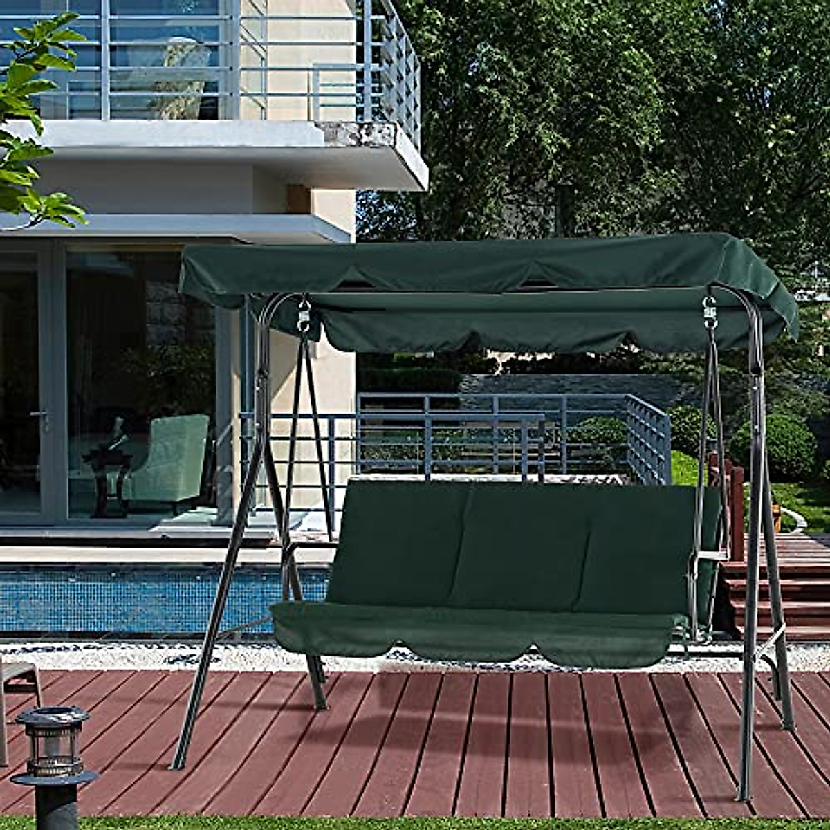 MCombo 3-Person Outdoor Patio Swing Chair, Convertible Canopy Hanging Swing Glider Lounge Chair, Removable Cushions, 4003 (Green)