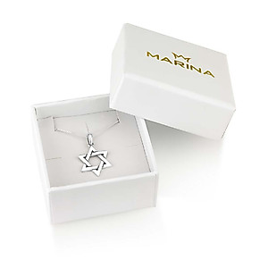 Marina Jewellery Classic Star Of David Real 925 Sterling Silver 18" Chain Necklace with Jewish Pendant Charm Shield of David.