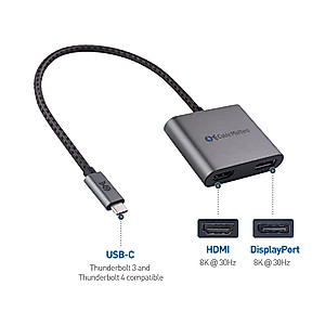 Cable Matters 8K or Dual 4K @60Hz USB-C to HDMI and DisplayPort Adapter in Gray -Thunderbolt 4 and USB4 Compatible for DELL XPS, Surface Pro, MacBook and More(macOS only supports one extended display)