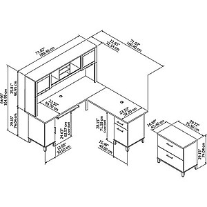 Bush Furniture Somerset L Shaped Desk with Hutch and Lateral File Cabinet