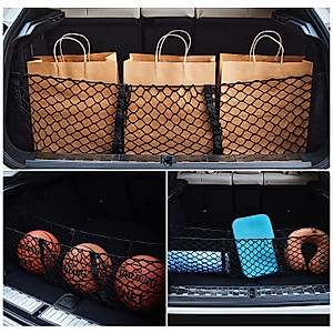 BDFHYK 3 Pocket Cargo Net Trunk Bed Organizer, Black Mesh Storage Net with 4 Metal Hooks, Heavy Duty Cargo Net for SUV, Cars, Pickup Truck Bed, 47.2 x 12 x 11 inches