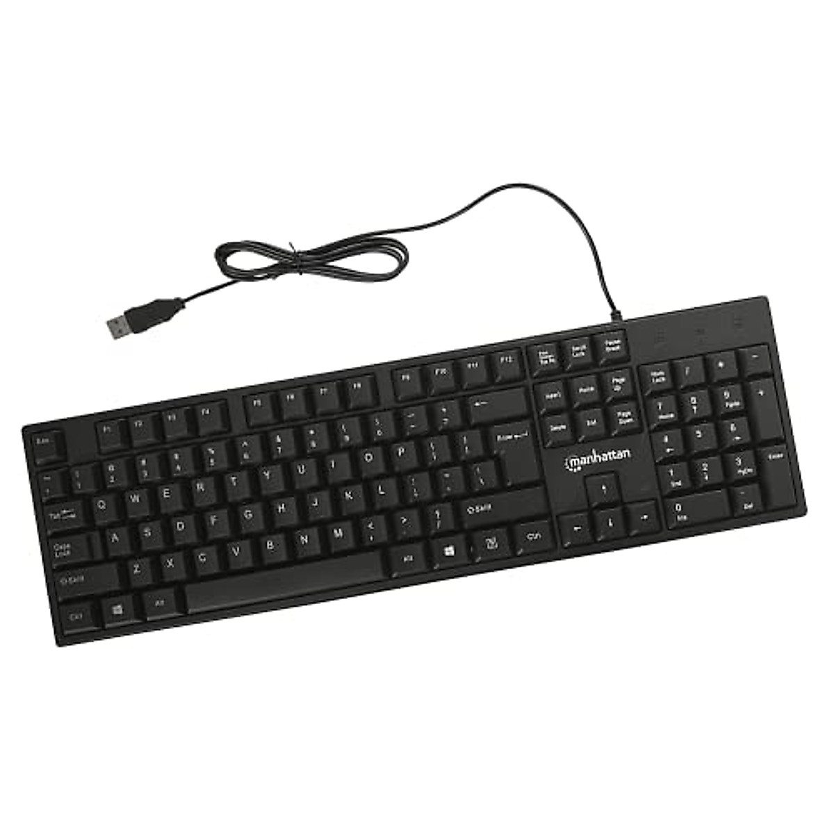Manhattan Wired Computer Keyboard – Basic Black Keyboard - with 4.5ft USB-A Cable, 104-keys, Foldable Stands - Compatible for Windows, PC, Laptop - 3 Yr Mfg Warranty – 179324