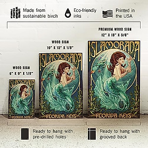 Lantern Press 6x9 Inch Wood Sign, Ready to Hang Wall Decor, Islamorada, Florida Keys, Mermaid