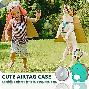 Air tag Necklace with Adjustable Length, Cute Cartoon Airtags 4 Pack Holder Soft Silicone Skin-Friendly Apple Airtags Case for Kids with Key Ring, Screen Protector