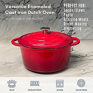 Lexi Home Enameled 3 Qt. Cast Iron Dutch Oven - Red