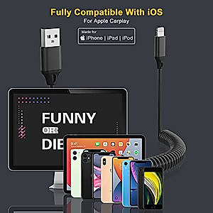 Coiled Lightning Cable Apple Carplay & MFi Certified, Retractable iPhone Charger with Data Transmission, Short iPhone Charger Cord for iPhone/Pad/Pod