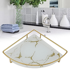 Bathroom Organiser Tray, Bathroom Storage Tray Light Luxury Decorative Golden Texture Corner Bathroom Tray Triangular Bathroom Organizer for Towel Paper Napkins Jewel (White)