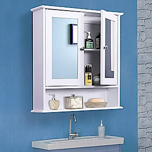 kleankin Bathroom Storage Cabinet Wall Mounted Medicine Cabinets w/Double Mirror Doors & Adjustable Shelf White