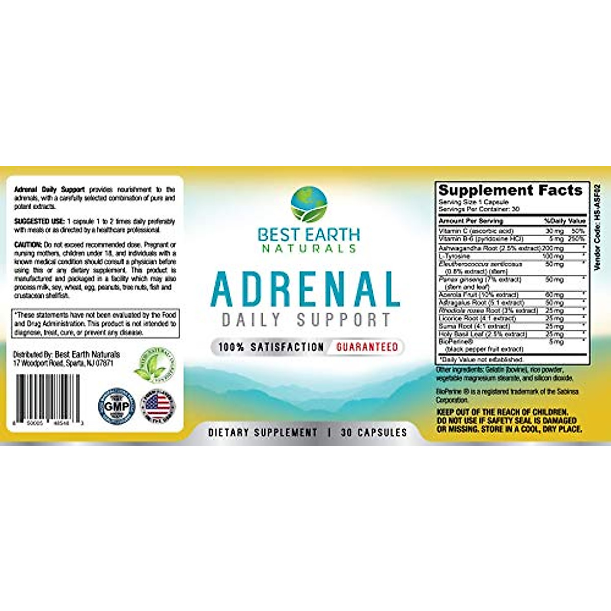 Best Earth Naturals Adrenal Support Supplement Cortisol MGR with Rhodiola Rosea, B Vitamins, Ginger Root, Ashwagandha, Licorice and More for Adrenal 30 Count