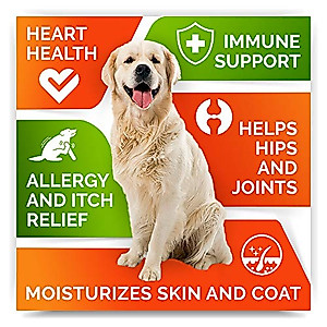 Fish Oil Omega 3 Treats for Dogs - Allergy and Itch Relief - Skin and Coat Supplement - Joint Health - Wild Alaskan Salmon Oil - Shedding, Itchy Skin Relief - Omega 3 6 9 - EPA & DHA - 180 Treats