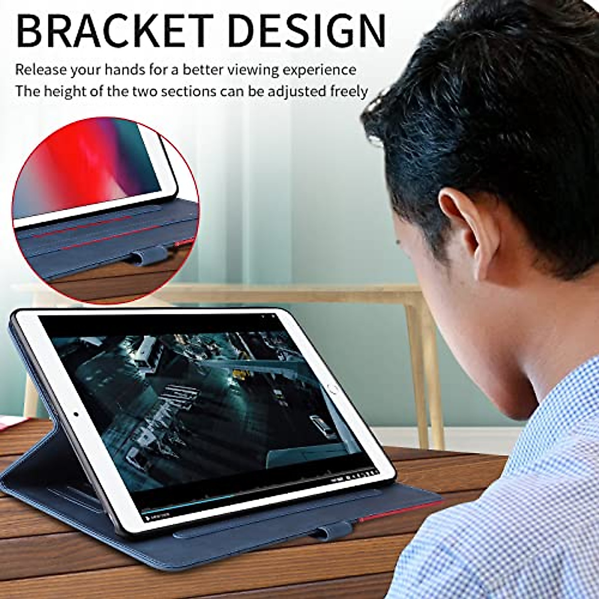 Blllue Case for iPad Mini 6 6th Gen, Multi-Angle Viewing PU Leather Tablet Cover for iPad Mini 6 8.3 Inch 2021 (Blue)