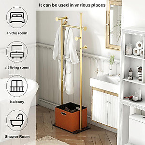 Gold Clothing Rack, Metal Coat Racks Clothes Rack with Natural Marble Base and Hamper, Clothes Racks for Hanging Clothes Skirts, Shirts, Sweaters Jackets