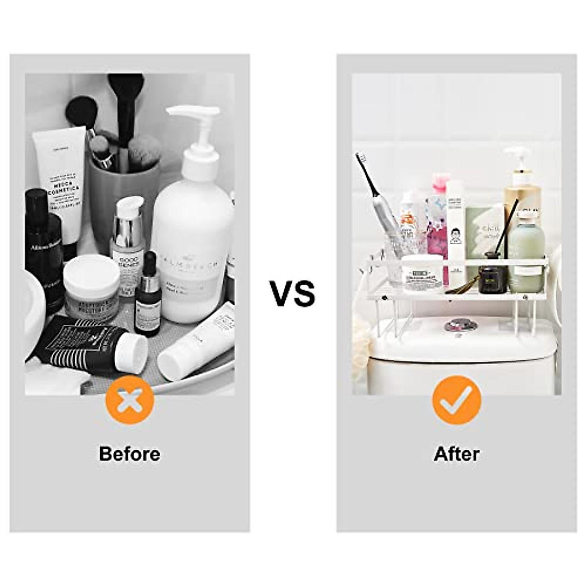 Bathroom Over Toilet Storage Organizer Shelves with Paper Holder Hooks High Capacity Easy to Assemble White