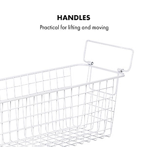Granrosi Stackable Wire Baskets for Organizing - Set of 2 White Wire Storage Baskets with Handles; Freezer Baskets; Snacks & Chips Organizer for Pantry