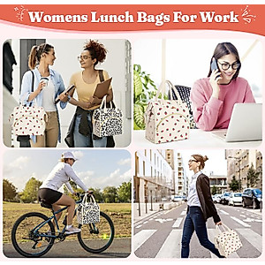 Lunch Bag Women Insulated Lunch Box Wide-Open Lunch Tote Bag Large Drinks Holder Durable Nylon Thermal Snacks Organizer for Men Adults Work Picnic Hiking Beach Fishing, Strawberry Corduroy