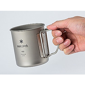 Snow Peak Ti-Single 450 Cup - Lightweight & Compact Titanium Cup with Foldable Handles - D 3" H 3.2"
