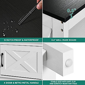 YITAHOME Farmhouse TV Stand for 75 65 Inch TV w/Power Outlets, LED Media Console with Storage Cabinets, Rustic Entertainment Center Table TV Cabinet for Living Room, 65'' Large TV Stand, Black/White