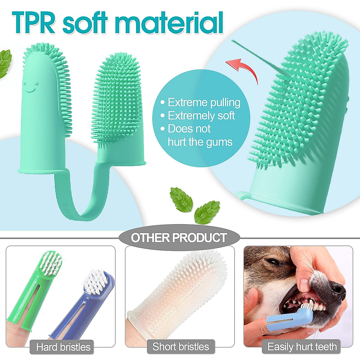 VVHOMIFE Two Finger Toothbrush for Dogs, Cat Toothbrush Two Finger, Double Cleaning Strength, Double The Efficiency, Efficient Teeth Cleaning, Ergonomic, Ring Bristle, Easier to Use. (2-pcs, Blue)