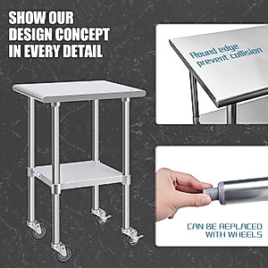 Hally Stainless Steel Table for Prep & Work 24 x 18 Inches with Caster Wheels, NSF Commercial Heavy Duty Table with Undershelf and Galvanized Legs for Restaurant, Home and Hotel
