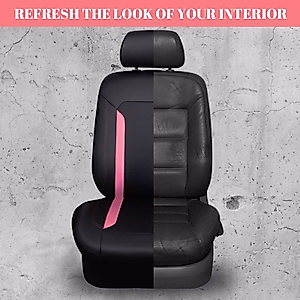 CAR PASS Black Pink Leather Car Seat Covers Full Set, Waterproof Durable Faux Leather Seat Covers 5 Seats Cushion Protector, Rear with Zipper, Airbag Fit for Women SUV Pick UpTruck Sedan Vehicle Auto