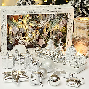 Sea Team 77-Pack Assorted Shatterproof Christmas Balls Christmas Ornaments Set Decorative Baubles Pendants with Reusable Hand-held Gift Package for Xmas Tree (Silver)