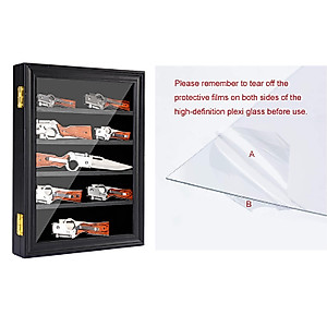 LIUYALO Knife Display Case 5 Rows Pocket Knife Display Cases for Collections Stand Military Folding Knife Shadow Box Wall Cabinet with UV Protection Acrylic Lockable, Black