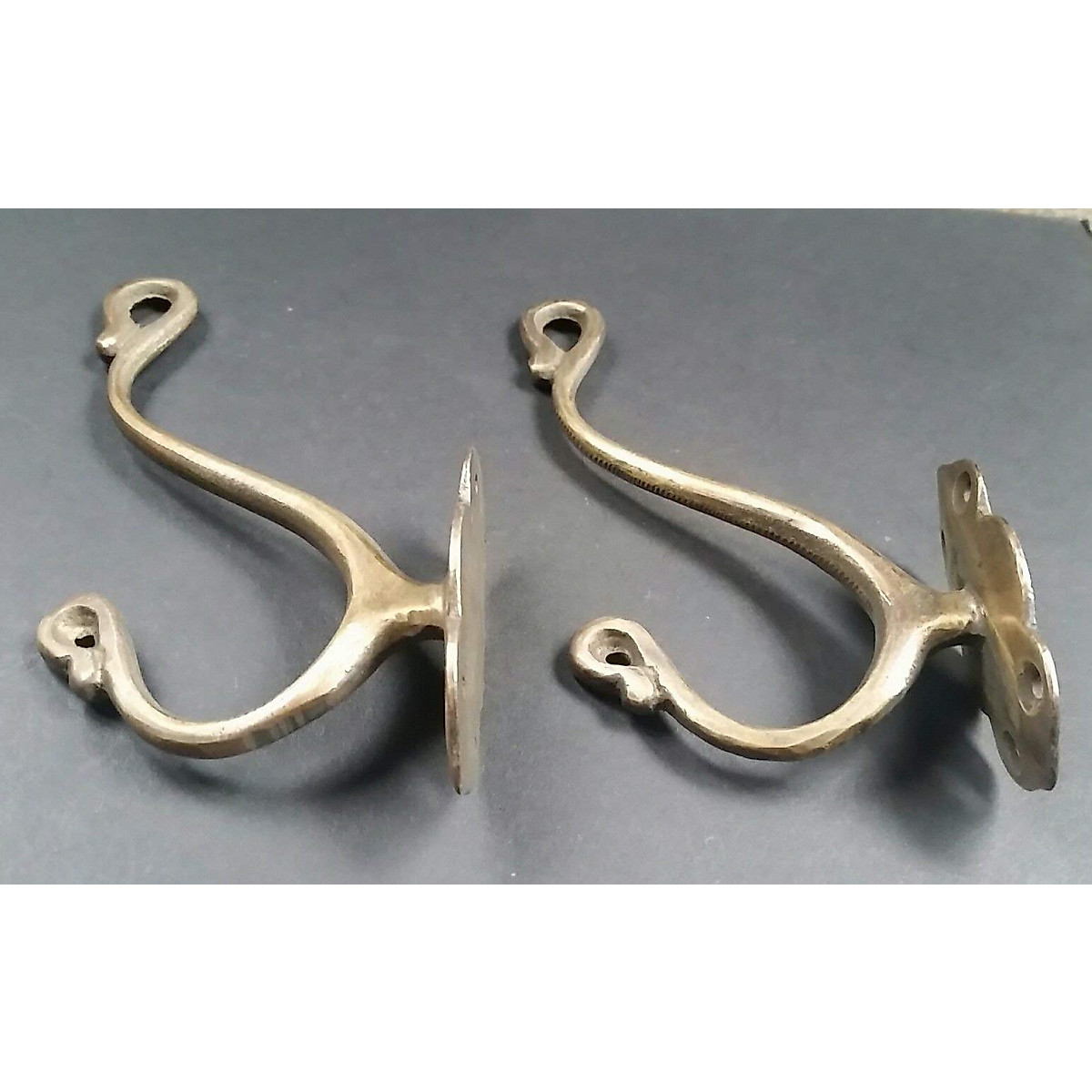 2 Large Solid Brass Vintage Antique Style Ornate Double Coat Hat Towel Hooks 6" #C11