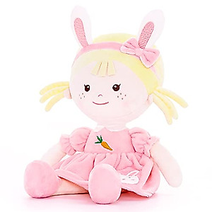 Onetoo First Baby Doll Easter Bunny Doll Plush Baby Doll Rabbit Doll Soft Baby Doll for Girls Wear Bunny Costume Pink Dress14
