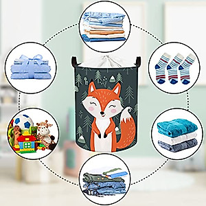 Clastyle 45L Smile Foxes Kids Laundry Baskets for Bedroom Collapsible Waterproof Tree Laundry Hamper with Drawstring for Toys, 14.2 * 17.7 in