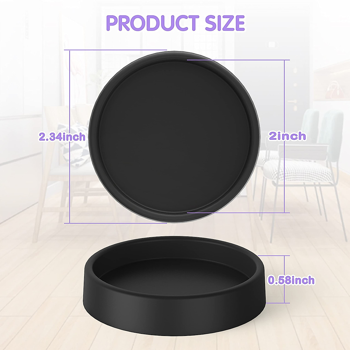 Furniture Coasters, Furniture Caster Cups - Non Slip Furniture Pads Hardwoods Floors - Non Skid Furniture Grippers, Round Silicone Furniture Feet Caps, (Black, 8Pcs 2")