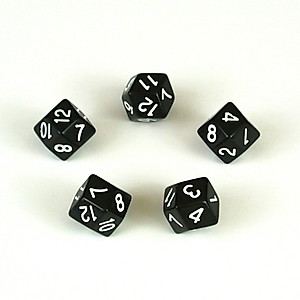 Set of Five Rhombic Dodecahedron D12 12-sided Dice in Black