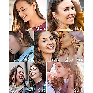 Adoyi 7 Pairs Gold Hoop Earrings Set for Women 14K Gold Plated Chunky Twisted Gold Hoops Set Hypoallergenic Small Big Large Huggie Hoop Earrings Pack for Women Gift Lightweight ball earrings