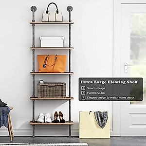 MCleanPin Industrial Shelves Ladder Bookshelves 73in Height 5 Tier Wall Mounted Bookcase, Display Storage Rack Plant Flower Stand Rustic Wood Shelves for Home Office, Bedroom, Kitchen,Living Room
