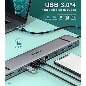Docking Station USB C, 13-in-1 USB C Hub Multiport Adapter USB C Dongle with 4K Dual HDMI+DP Display+Ethernet+4 USB,+SD/TF+USB C PD+Data Port+Audio/Mic for Dell XPS 13/15/Surface Pro 7 Go
